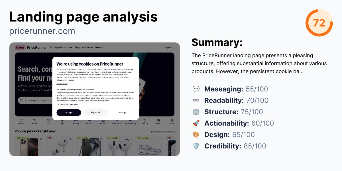 Pricerunner.com - Landing Page Analysis