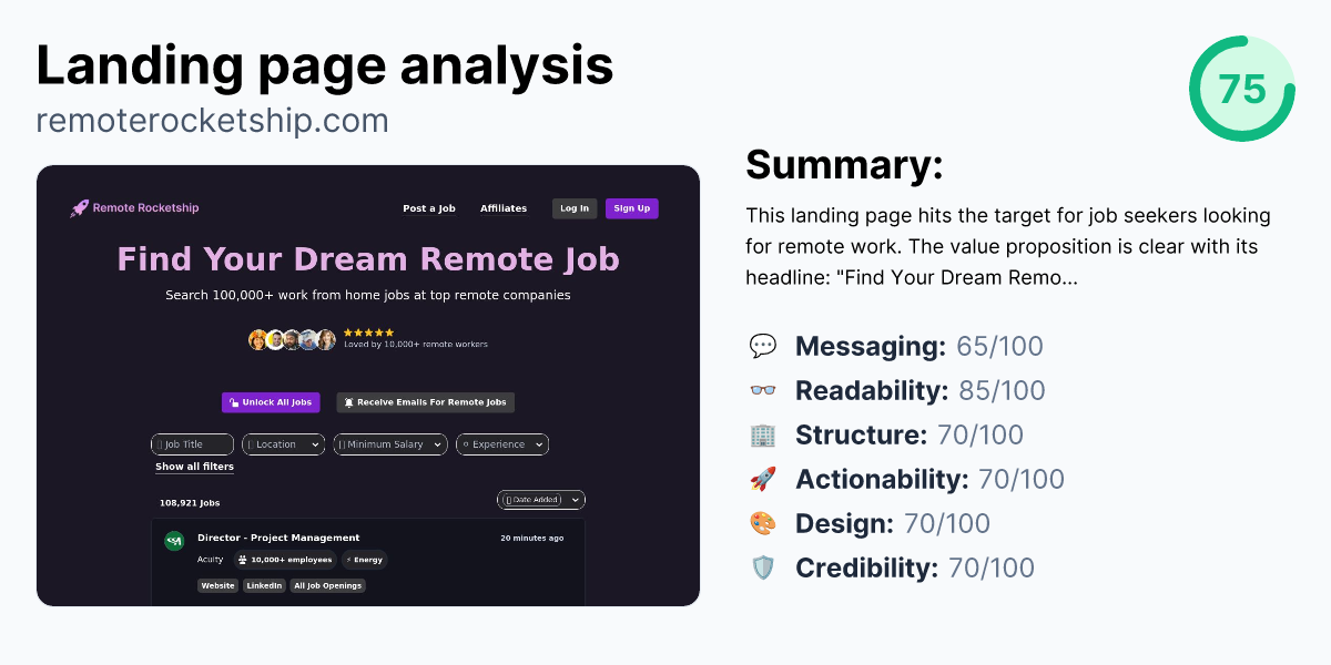 Remoterocketship.com - Landing Page Analysis