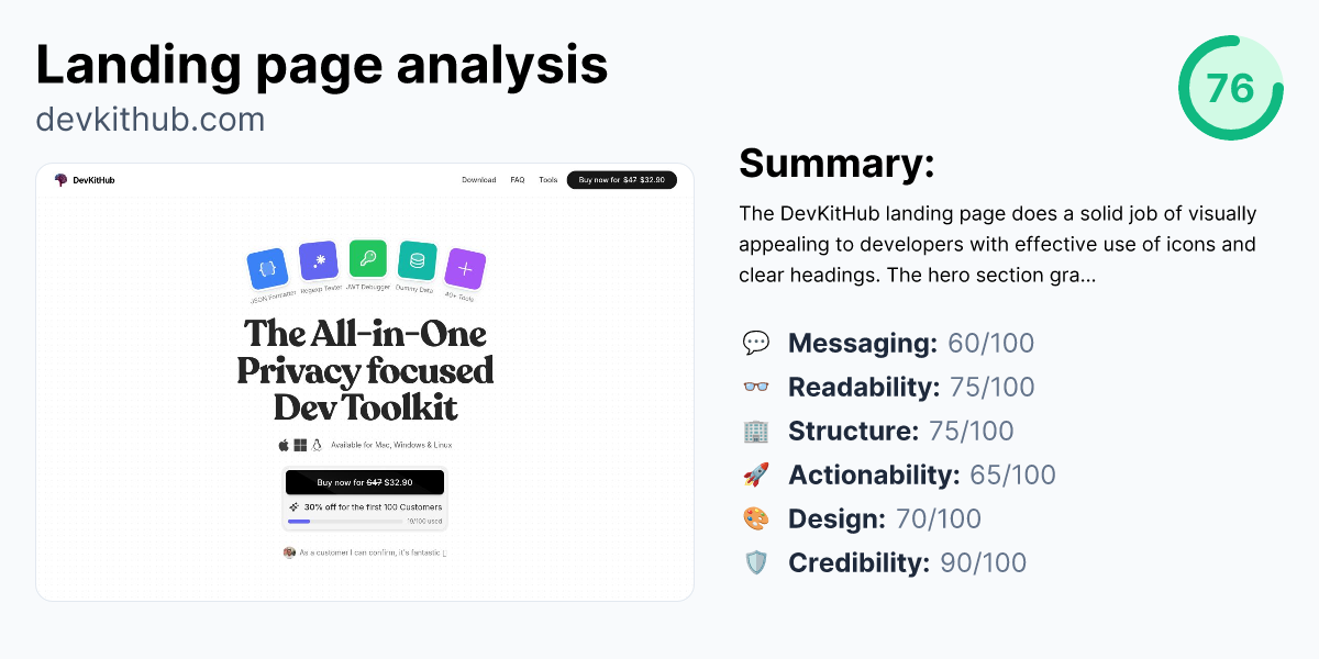 Devkithub.com - Landing Page Analysis