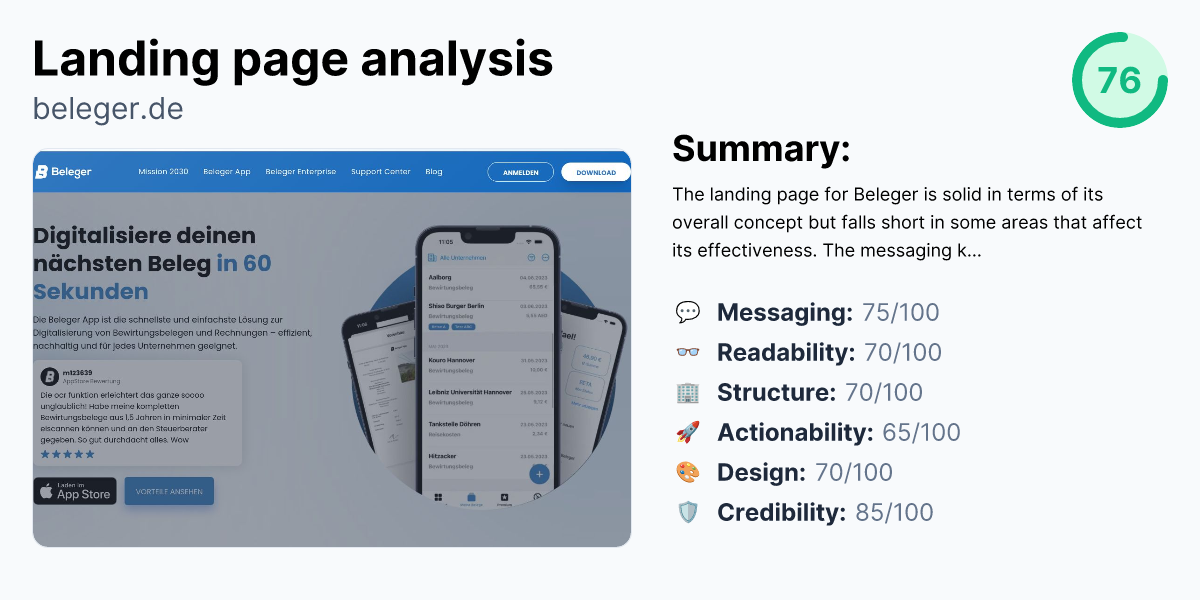 Beleger.de - Landing Page Analysis